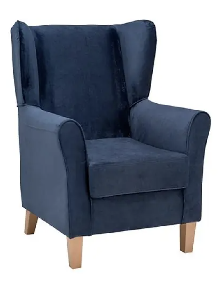 Atlow Wing Chair - Indigo Velvet - Wingbacks Chairs For Care Homes